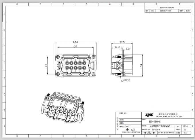 16A 10 Pin Rectangular Connector Replace Harting Han E 10 Pos M Insert Screw 09330102601