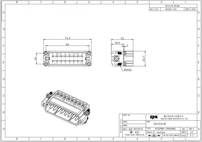16P Male 16 Amp 240v 16-Pin Power Connector Rectangular
