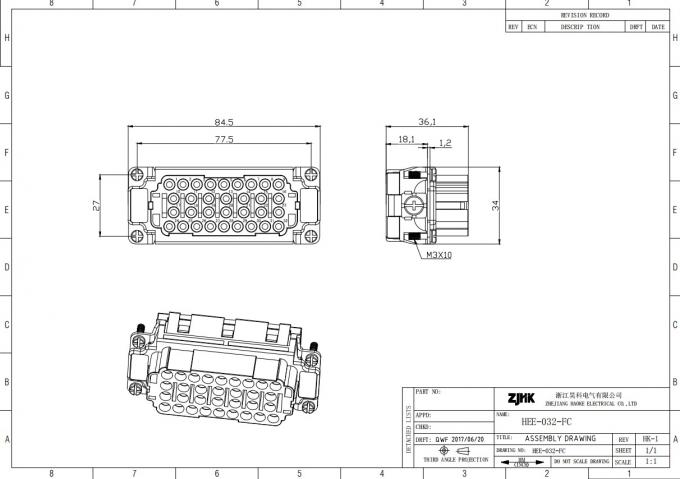 32 Pin Wire Connector Female Part Rectangular Connector Crimp Type HDC ...