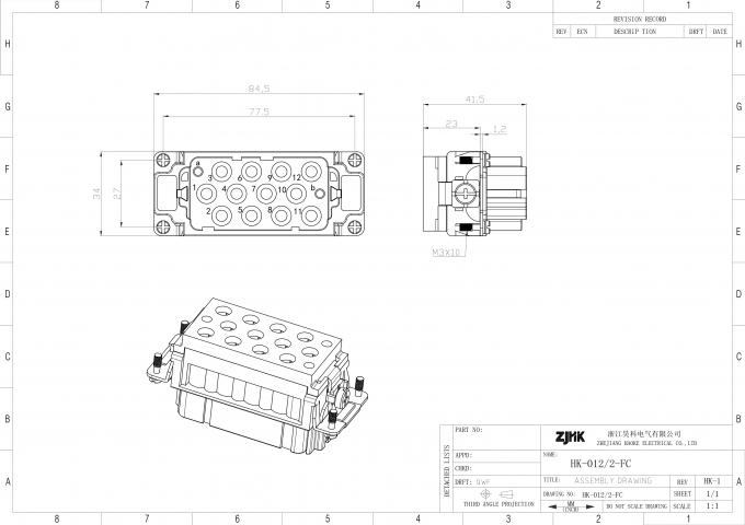 40Amp 12 Pin Industrial Rectangular Connector Heavy Duty Electrical ...