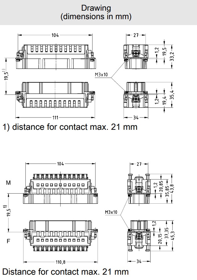 09330242616 24P Electrical Heavy Duty Connector 16A With Female Insert