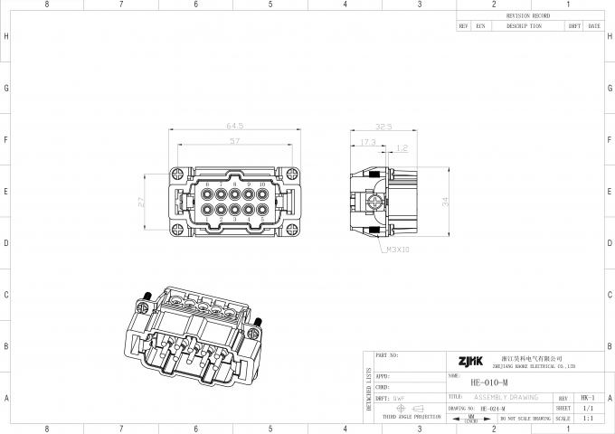 HE 10 Pin Heavy Duty Connector 16A IP67 Waterproof Industrial Connector ...